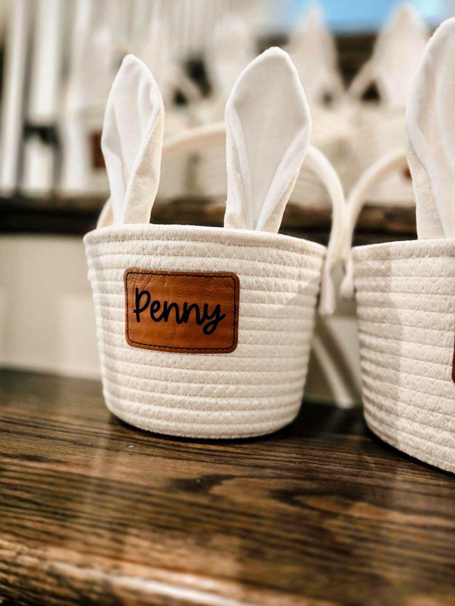 Personalized Rope Easter Basket With Bunny Ears - Etsy