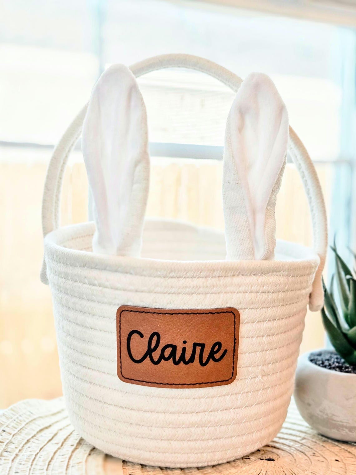 Personalized Rope Easter Basket With Bunny Ears - Etsy
