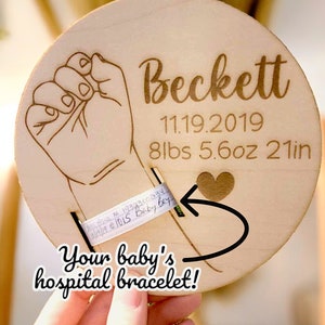 Baby Keepsake Hospital Bracelet Holder | Wooden Engraved Birth Stat ...