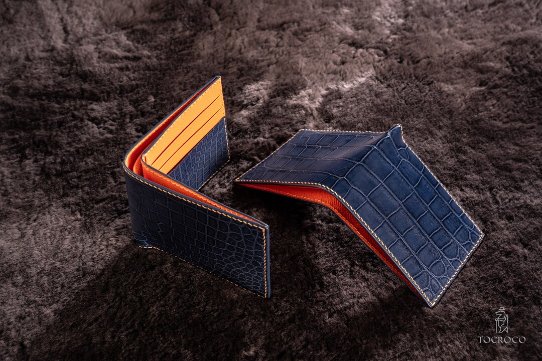Personalized Premium Blue Navy Alligator Men's Handmade Leather Wallet ...