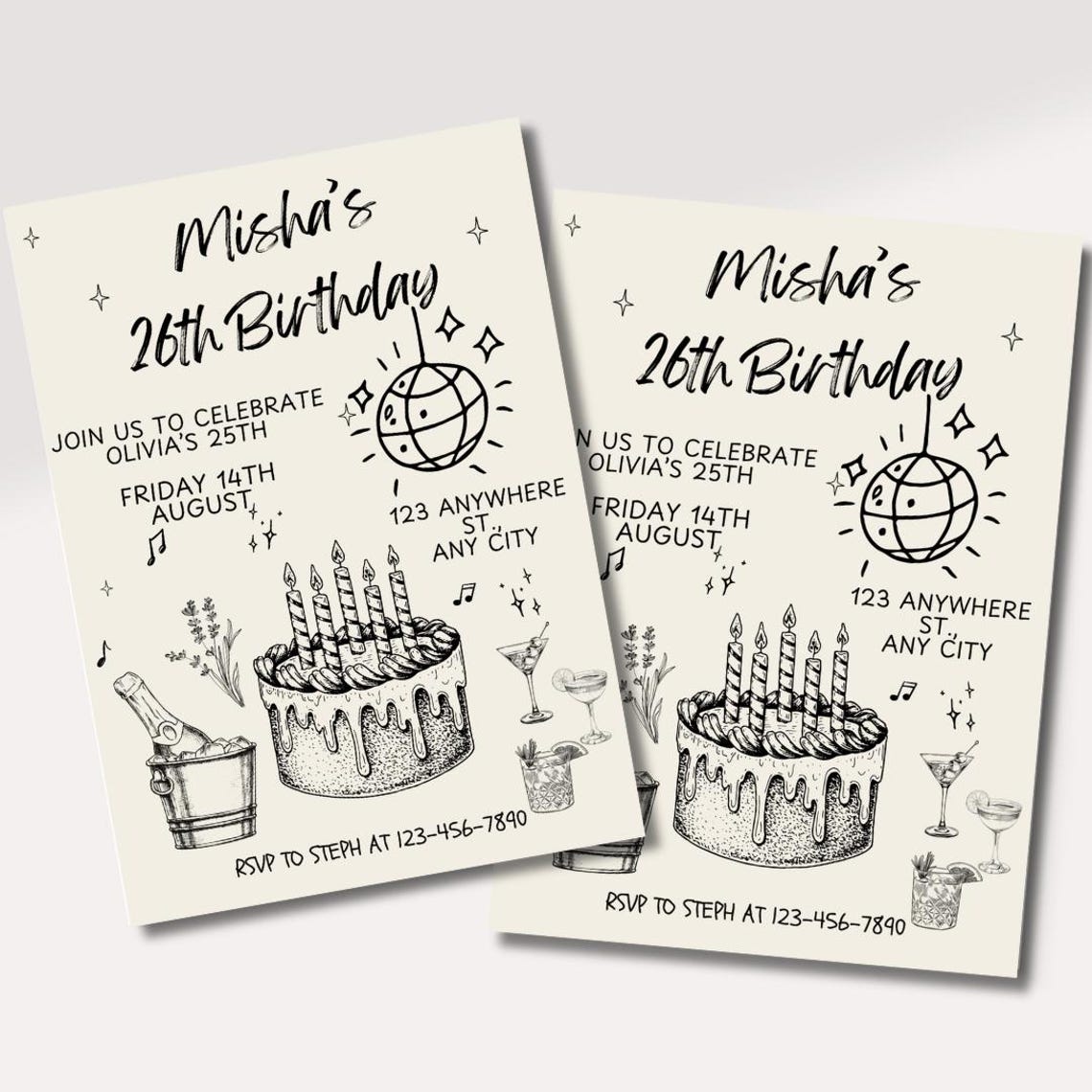Women Birthday Invitation, Chic Birthday Invitation, Printable Let's ...