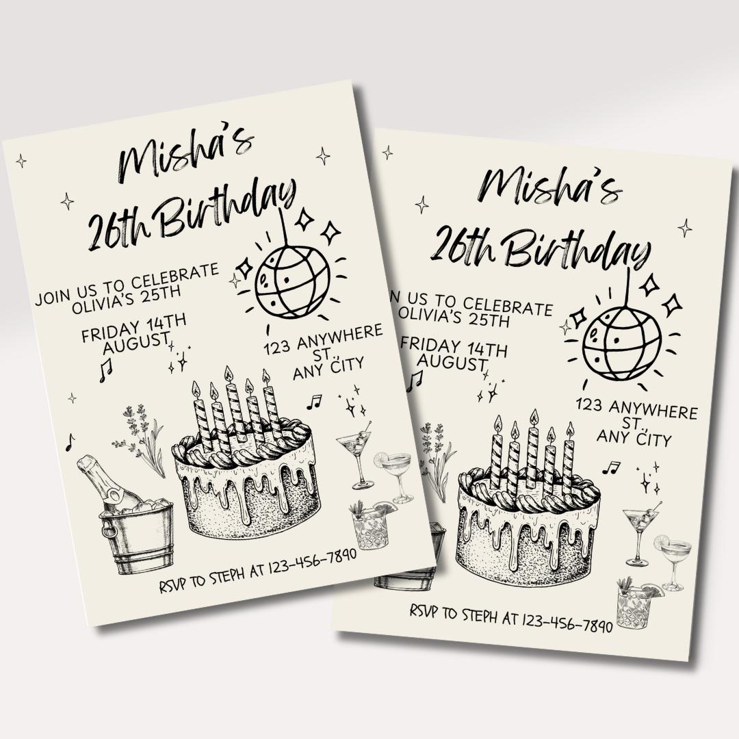 Women Birthday Invitation, Chic Birthday Invitation, Printable Let's ...