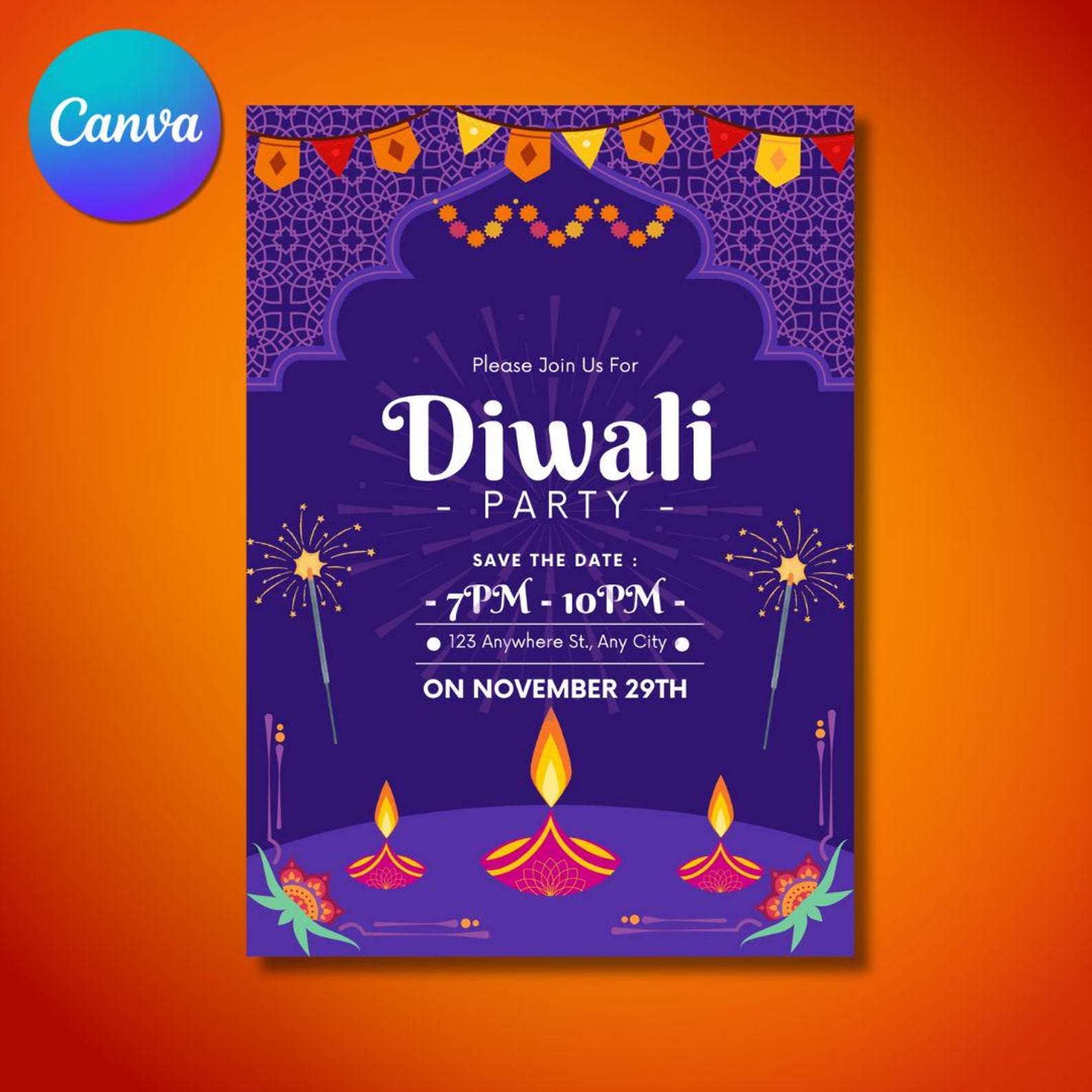 Editable Diwali Festival Invitation, Diwali Party Invitation, Hindu ...