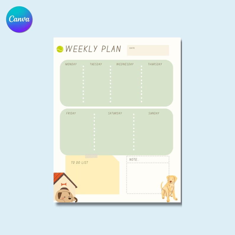 Dog Themed Printable Daily Planner, Digital Daily Planner, Hourly ...
