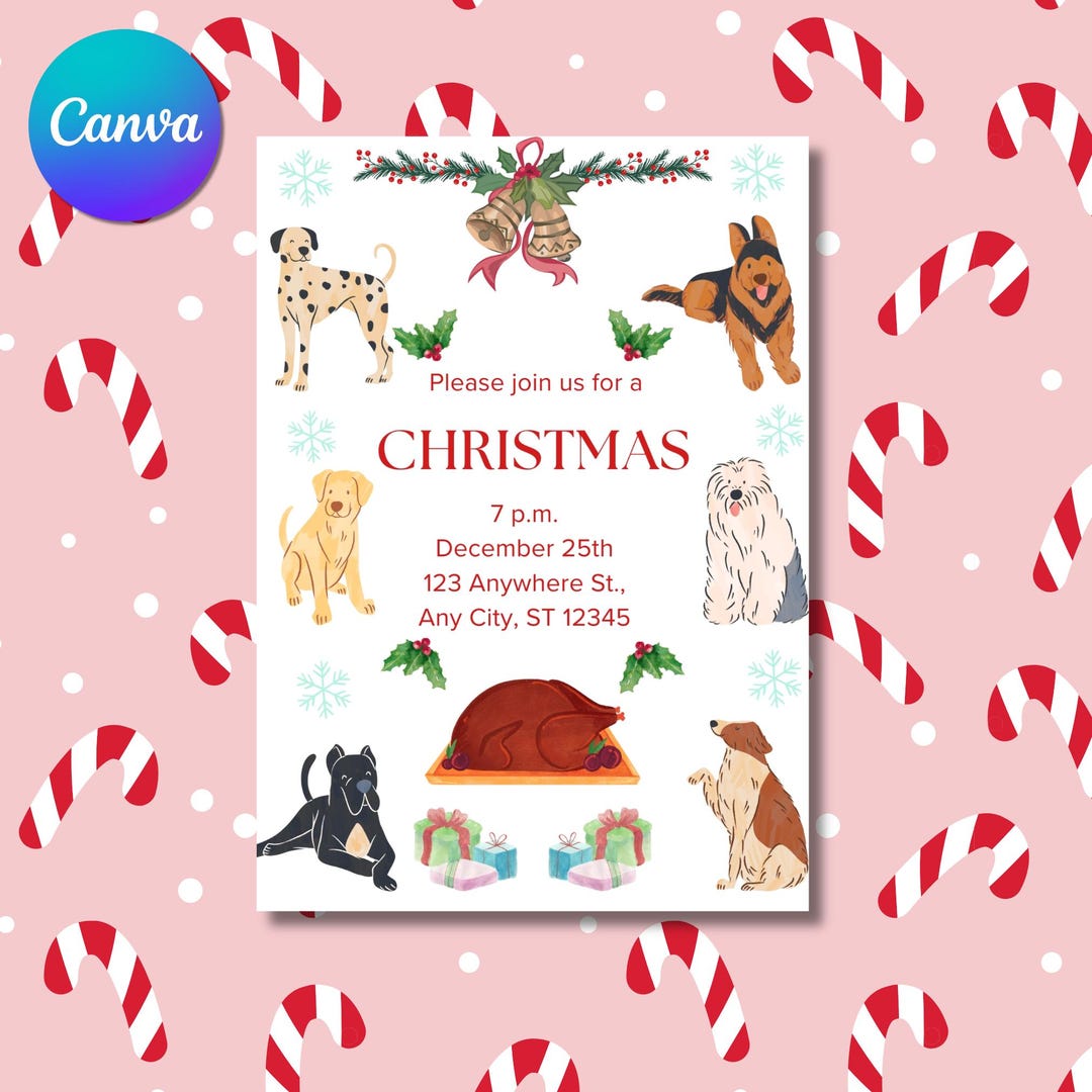 Editable Christmas Dog Invitation, Puppy Party Invitation, Printable ...