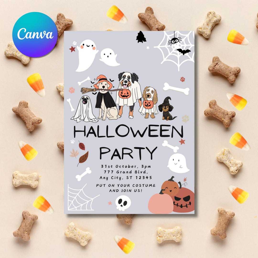 Halloween Dog Invitation Editable, Puppy Party Invitation, Printable ...