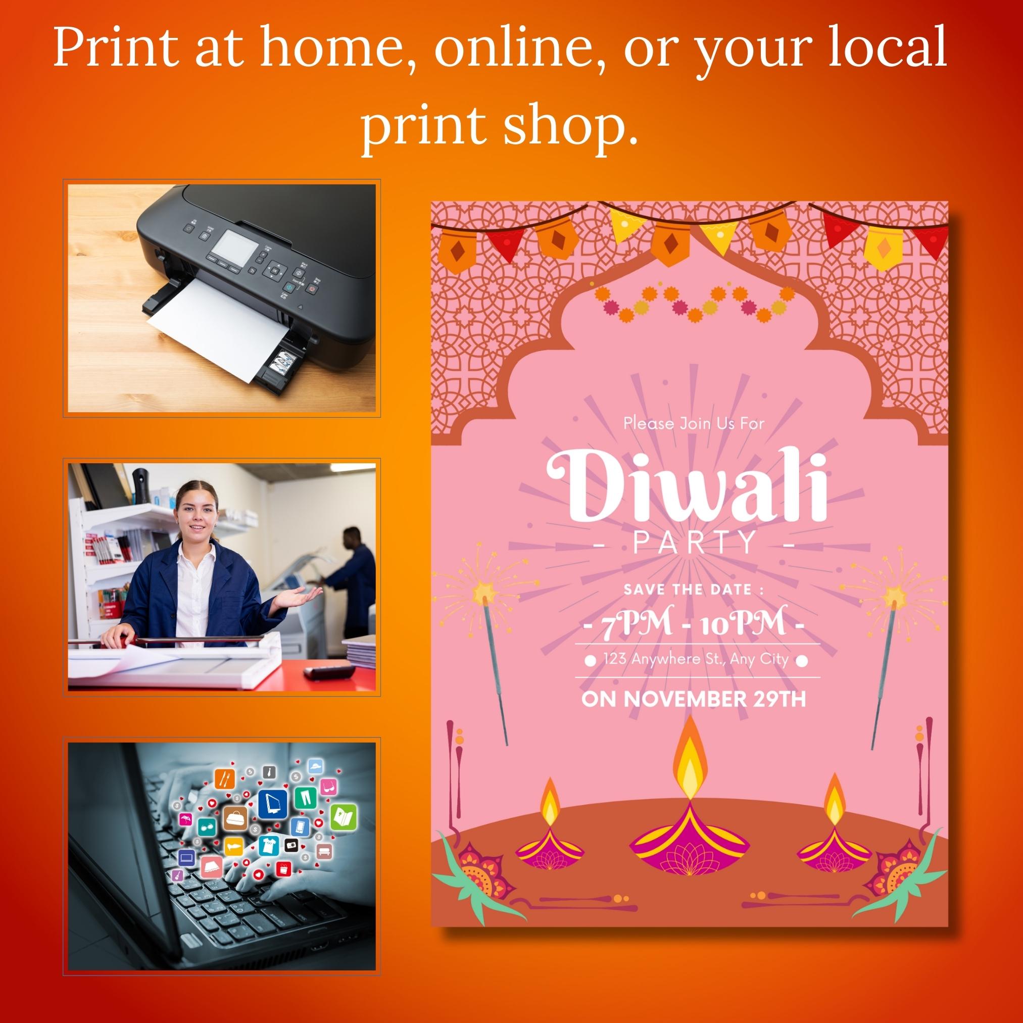 Diwali Party Invitation, Editable Hindu Festival of Lights Digital Card ...