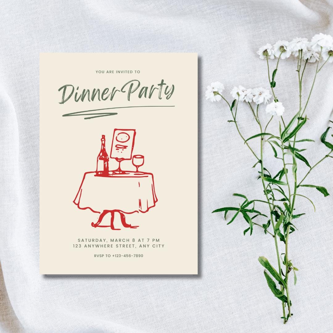 Dinner Party Invitation Template | Editable Birthday Dinner Party ...