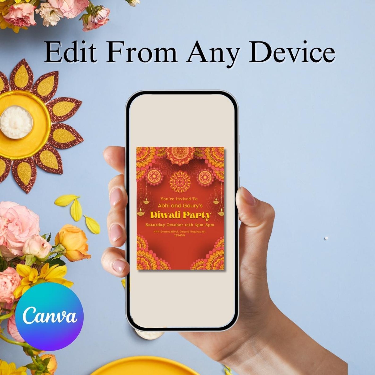 Diwali Party Invitation, Hindu Festival of Lights Digital Card ...