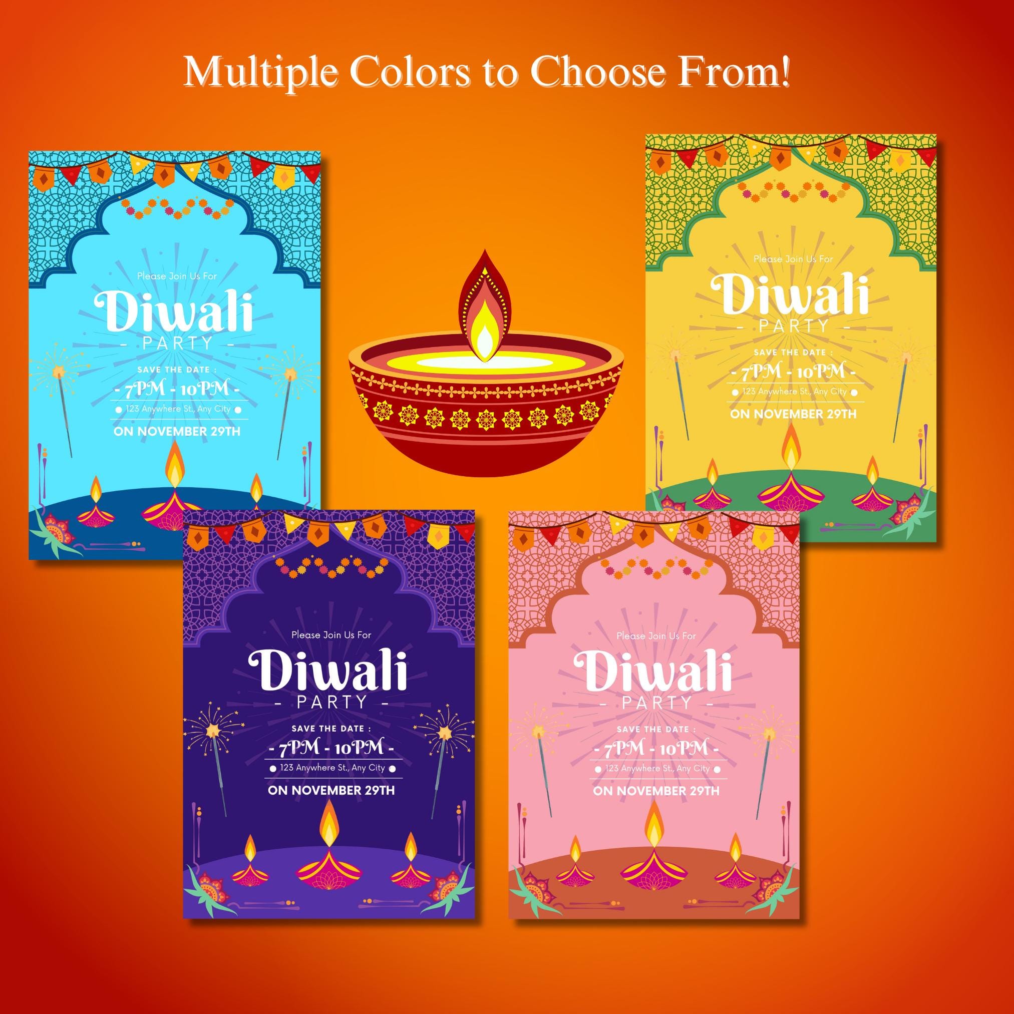 Diwali Party Invitation, Editable Hindu Festival of Lights Digital Card ...