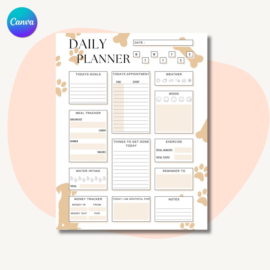 Dog Themed Printable Daily Planner, Daily Planner, Printable Daily ...