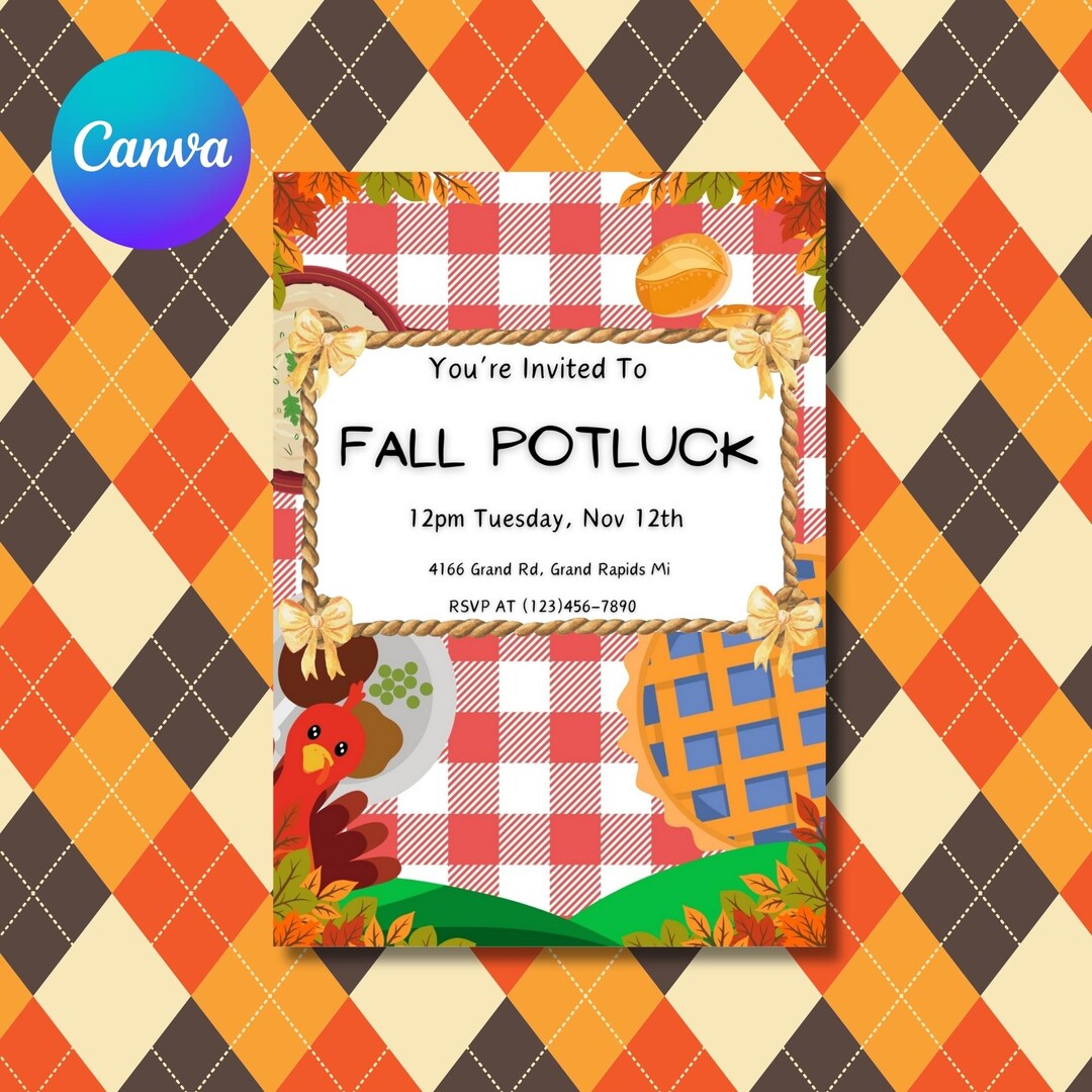 Editable Fall Potluck Flyer Template, Autumn Luncheon Invite Printable ...