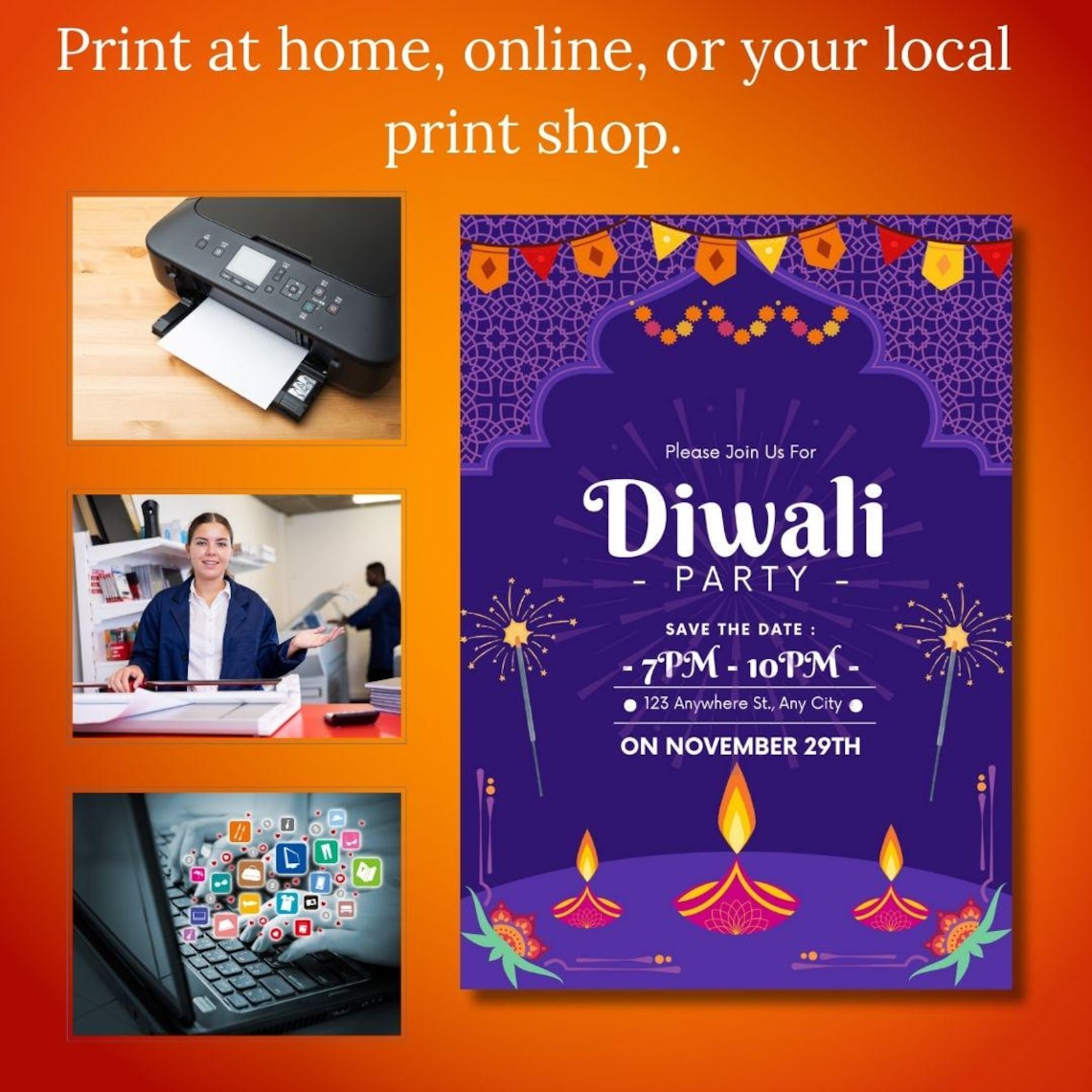 Editable Diwali Festival Invitation, Diwali Party Invitation, Hindu ...
