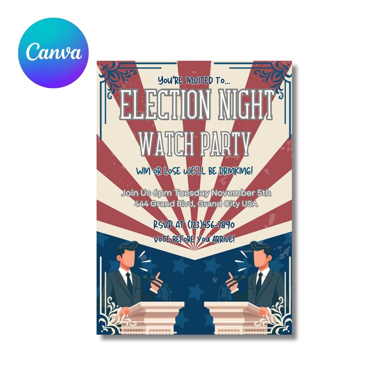 Election Night Watch Party Invitation, Political Watch Party Invite ...