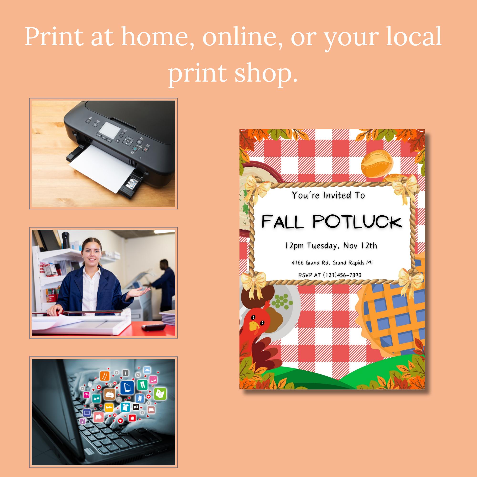 Editable Fall Potluck Flyer Template, Autumn Luncheon Invite Printable ...