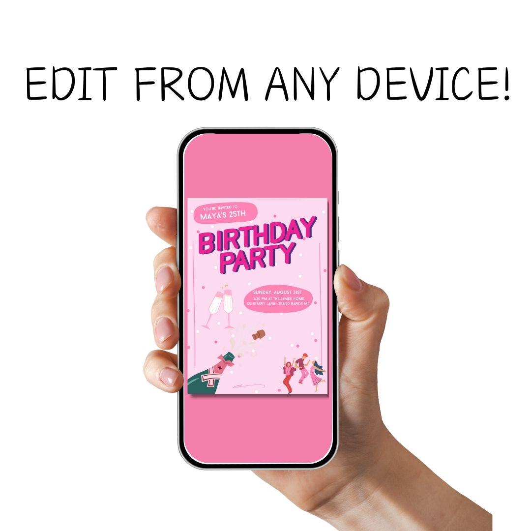 Cute Pink Birthday Party Invitation Template 80s Pink And Retro