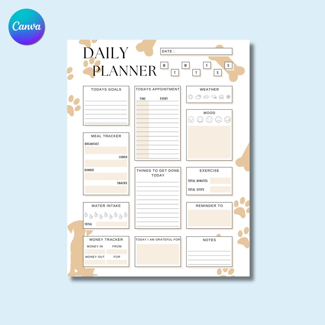 Dog Themed Printable Daily Planner, Daily Planner, Printable Daily ...