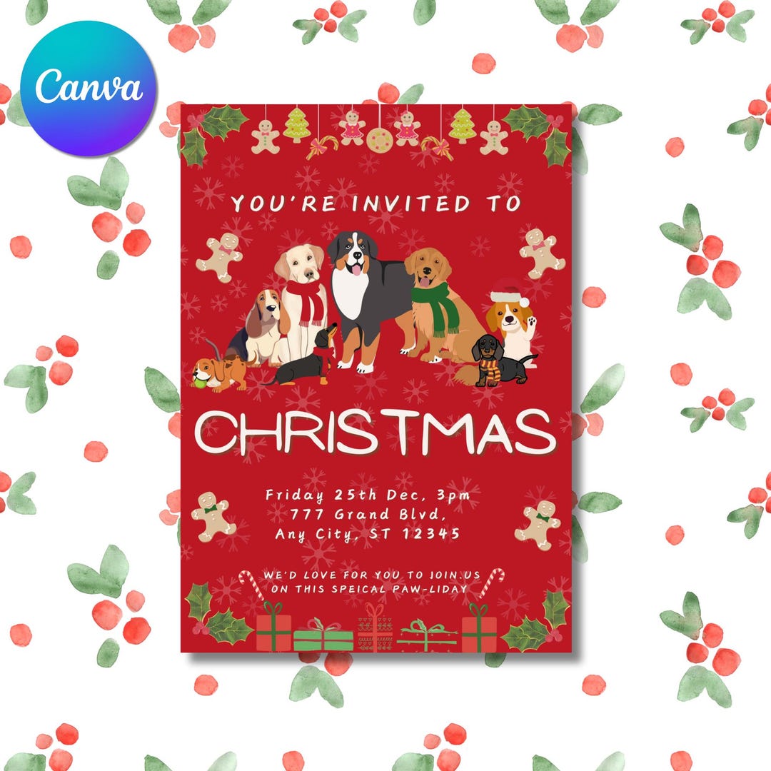 Editable Christmas Dog Card, Puppy Christmas Editable, Printable Dog ...