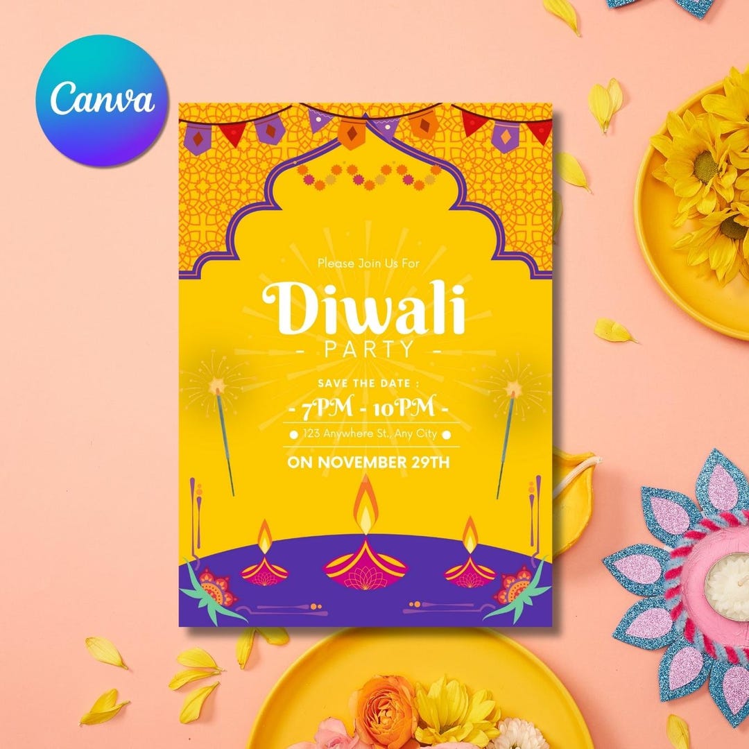 Diwali Party Invitation, Hindu Festival of Lights Digital Card ...