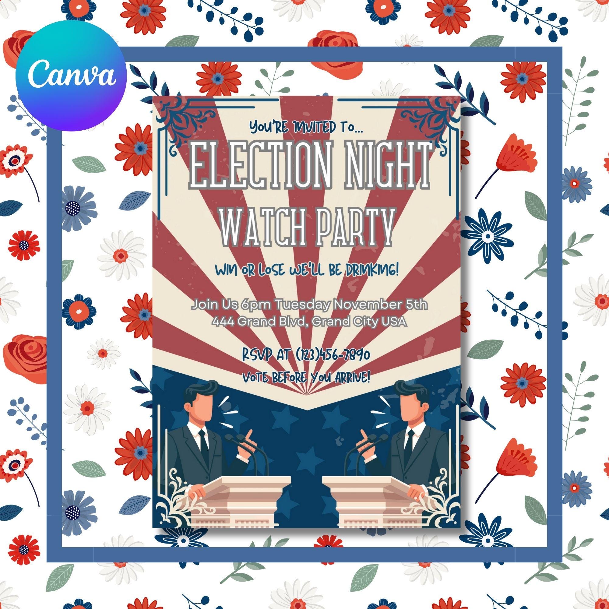 Election Night Watch Party Invitation, Political Watch Party Invite ...