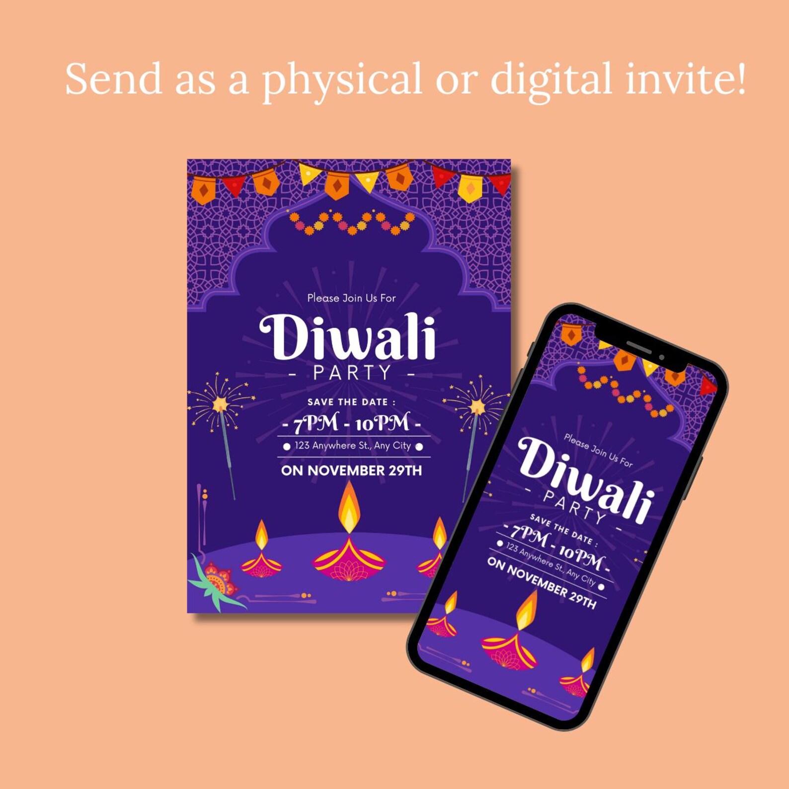 Diwali Party Invitation, Hindu Festival of Lights Digital Card ...