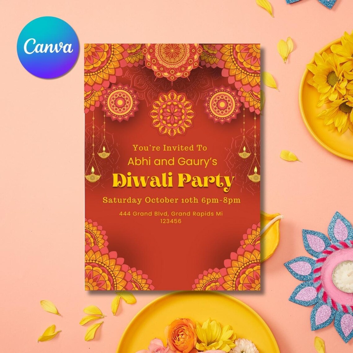 Diwali Party Invitation, Hindu Festival of Lights Digital Card ...