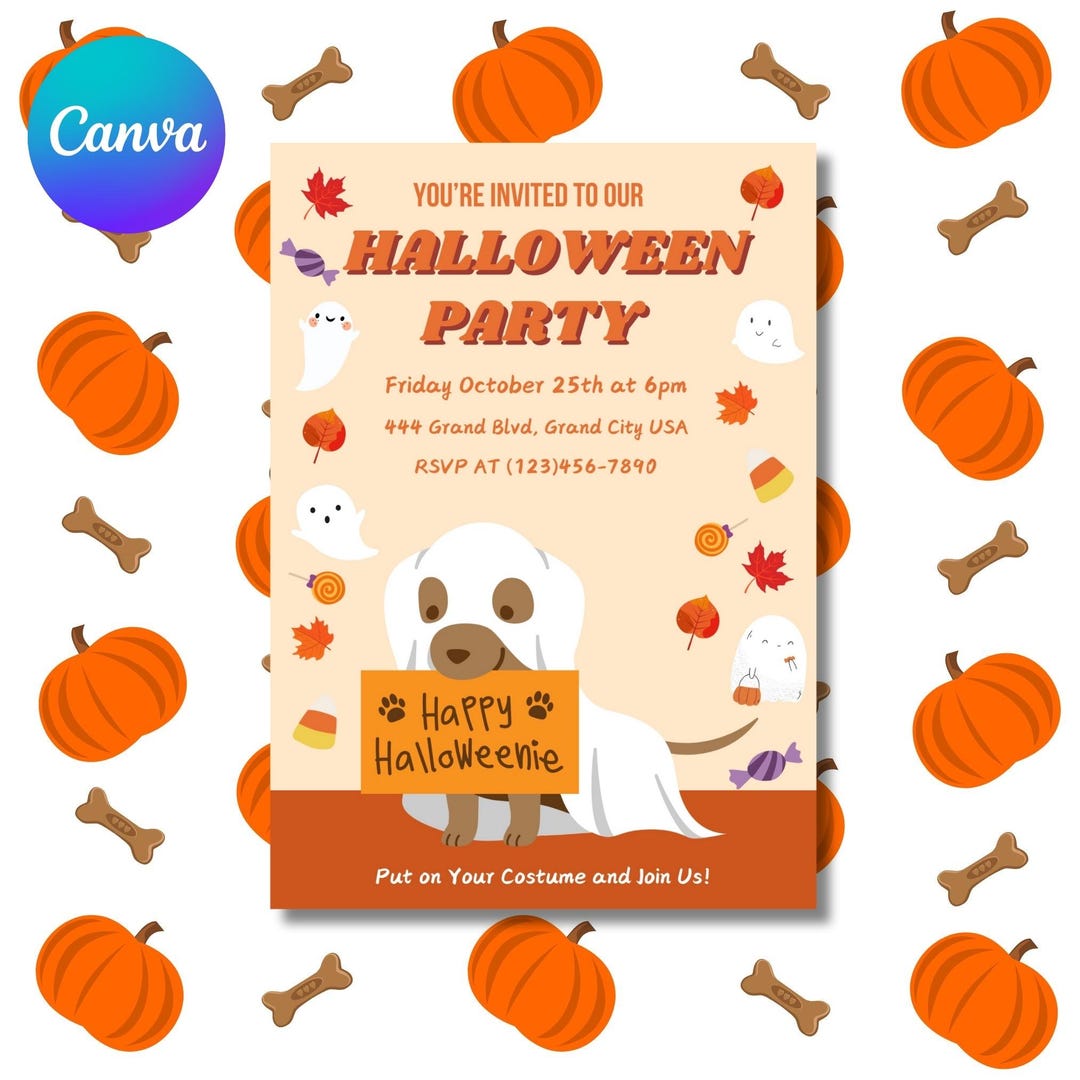 Editable Halloween Dog Invitation, Puppy Party Invitation, Printable ...