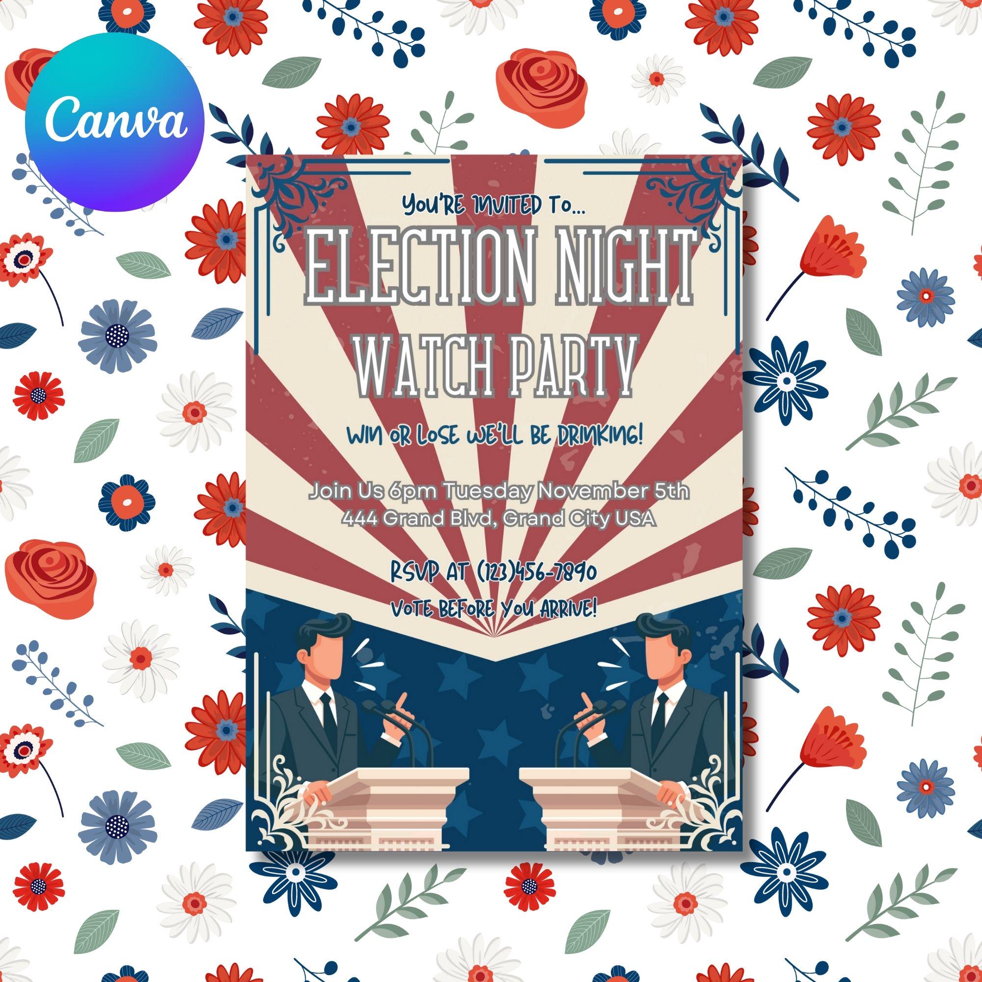 Election Night Watch Party Invitation, Political Watch Party Invite ...