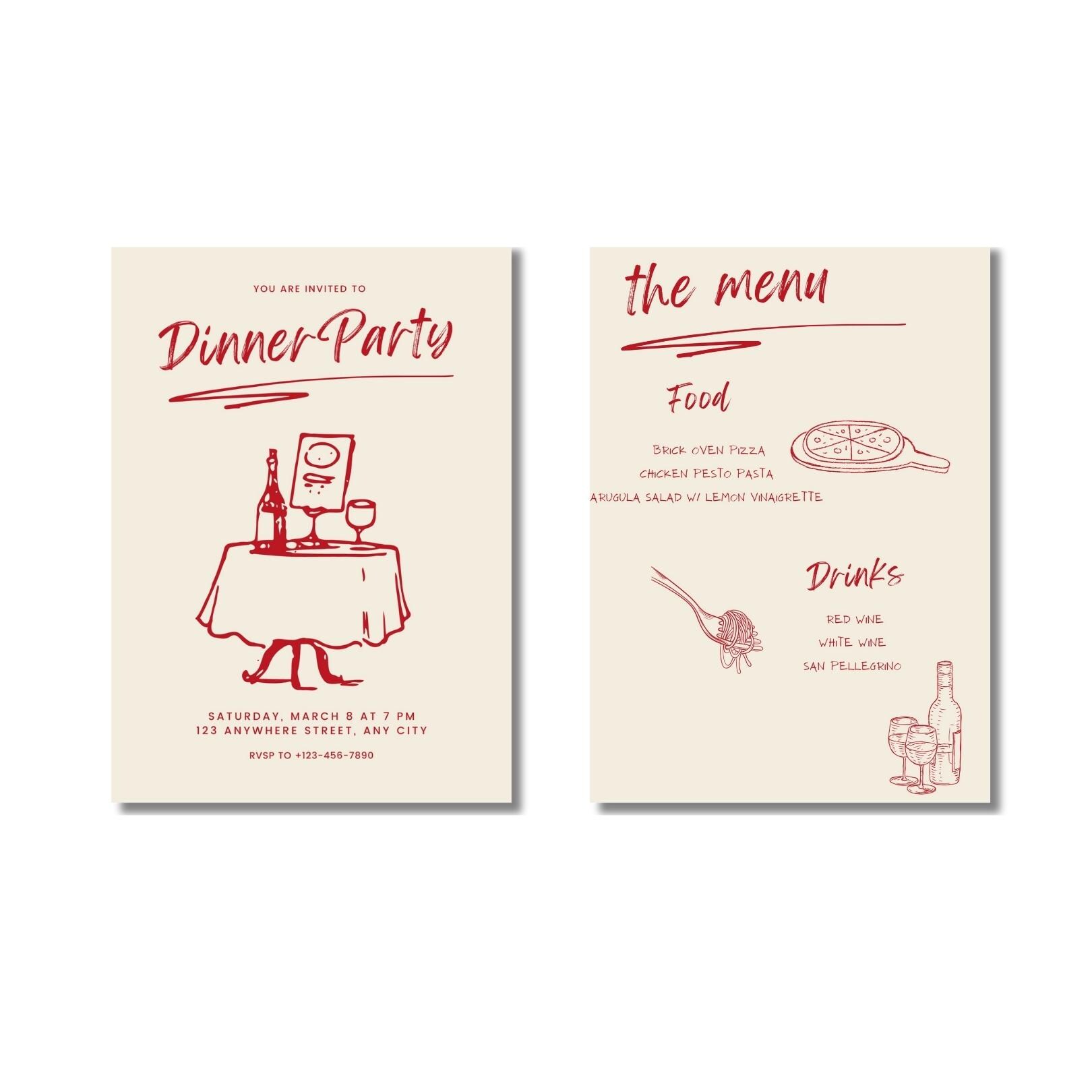 Dinner Party Invitation Template | Customize in 5 Minutes | Editable ...