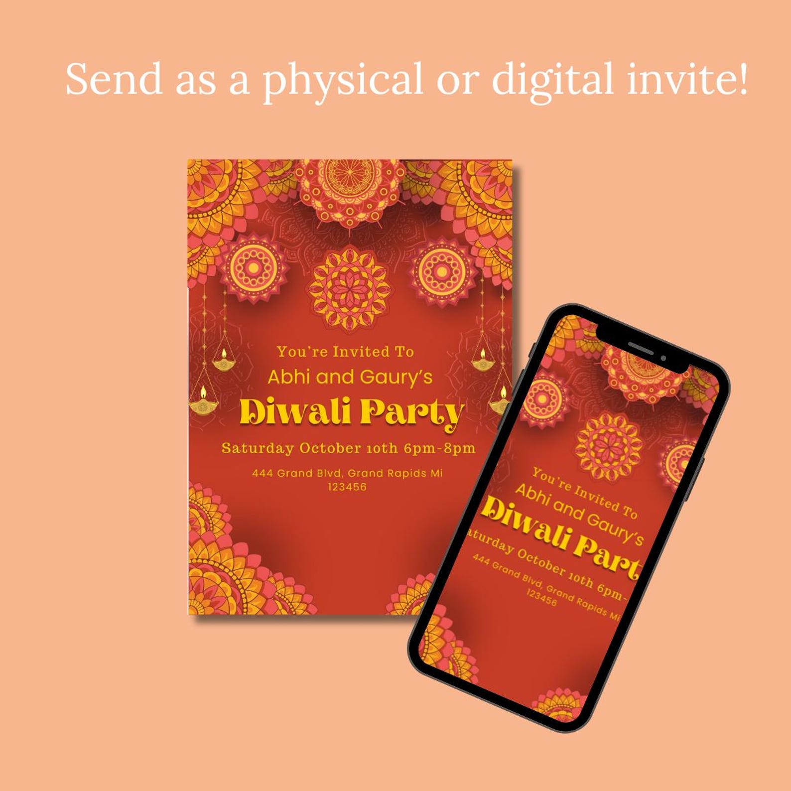 Diwali Party Invitation, Hindu Festival of Lights Digital Card ...