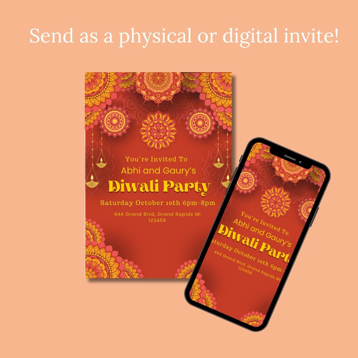 Diwali Party Invitation, Hindu Festival of Lights Digital Card ...