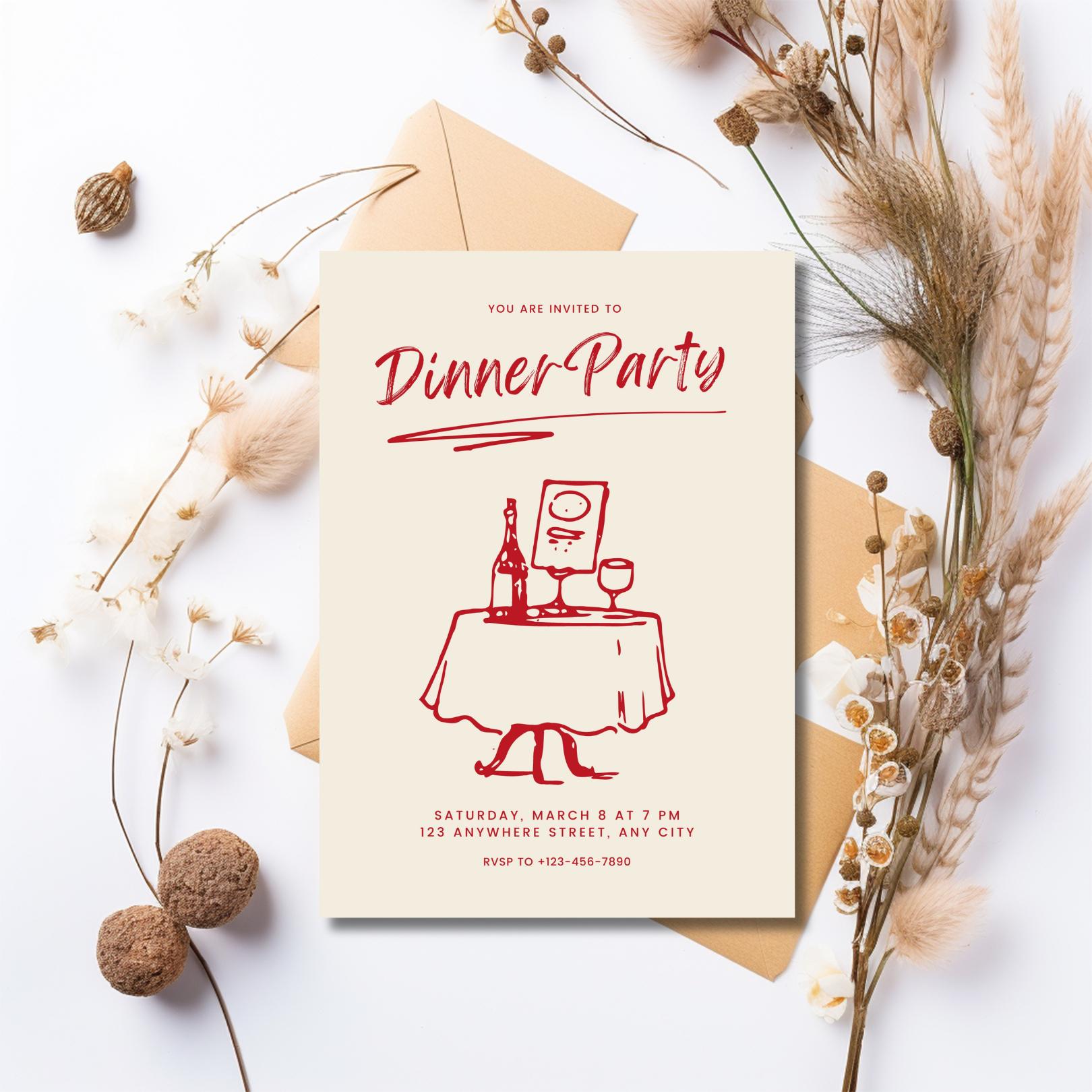 Dinner Party Invitation Template | Customize in 5 Minutes | Editable ...