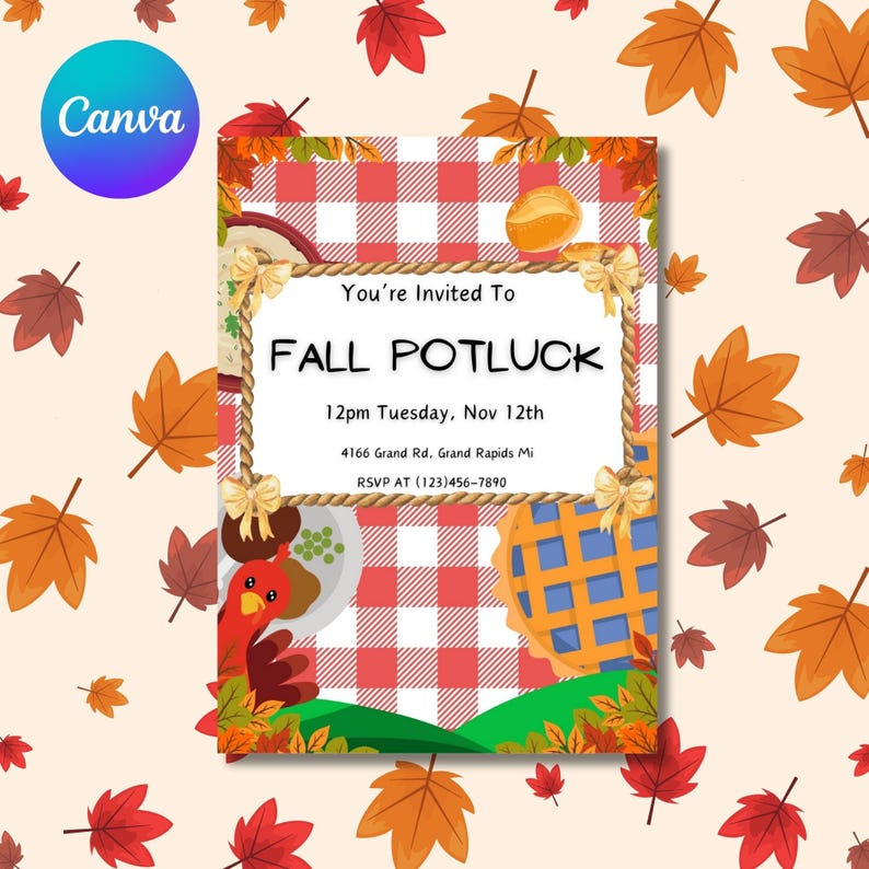 Editable Fall Potluck Flyer Template, Autumn Luncheon Invite Printable ...