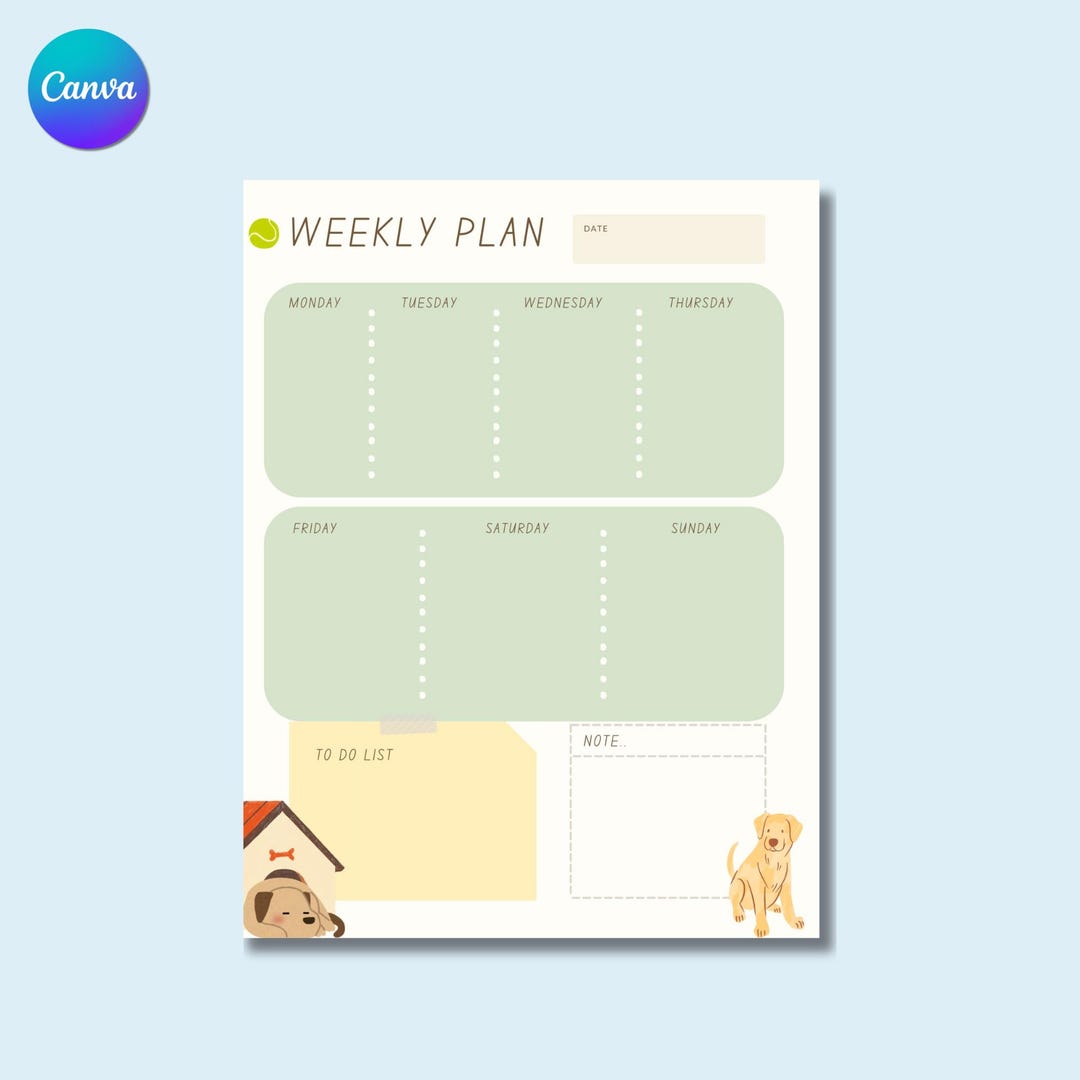 Dog Themed Printable Daily/weekly Planner, Digital Daily Planner ...