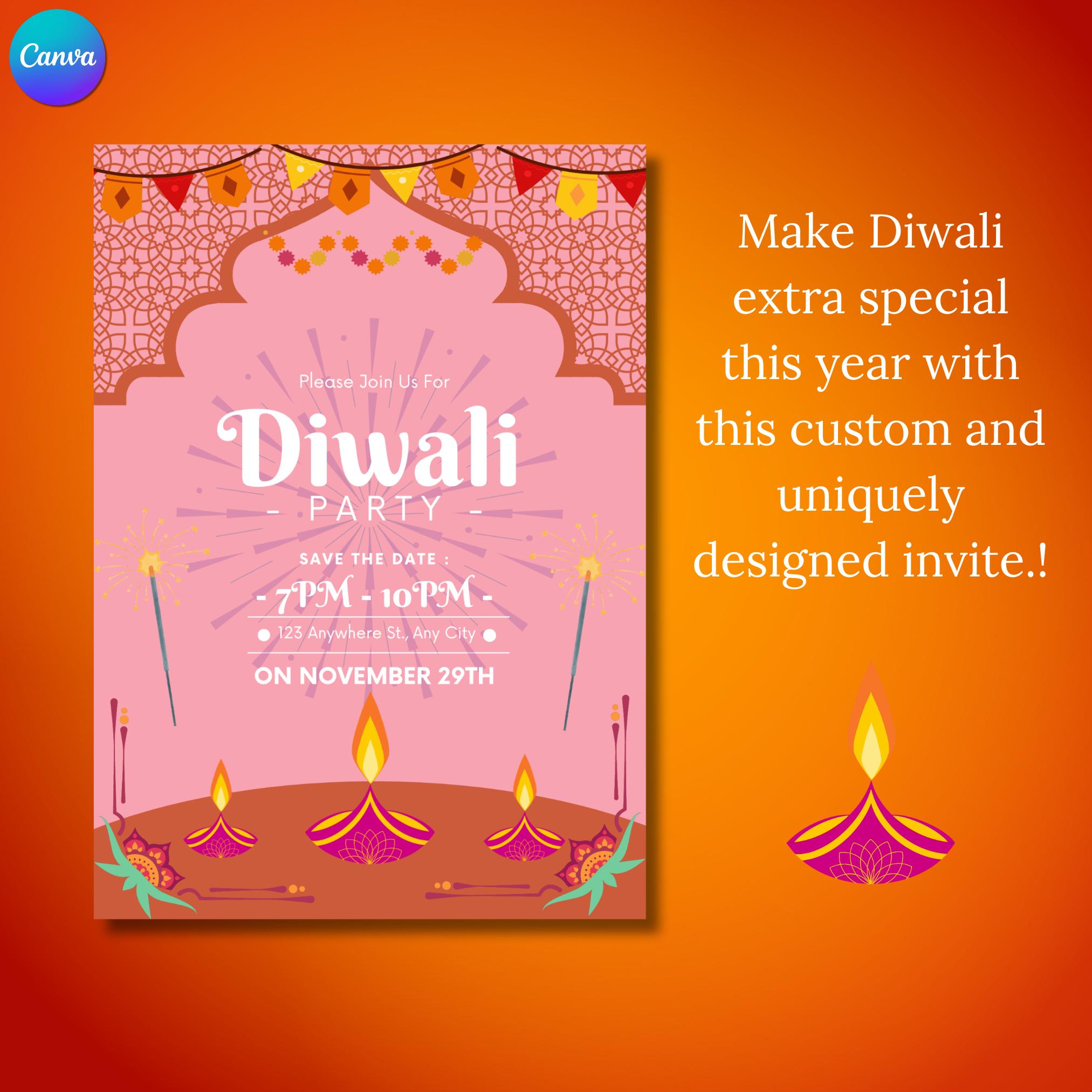 Diwali Party Invitation, Editable Hindu Festival of Lights Digital Card ...