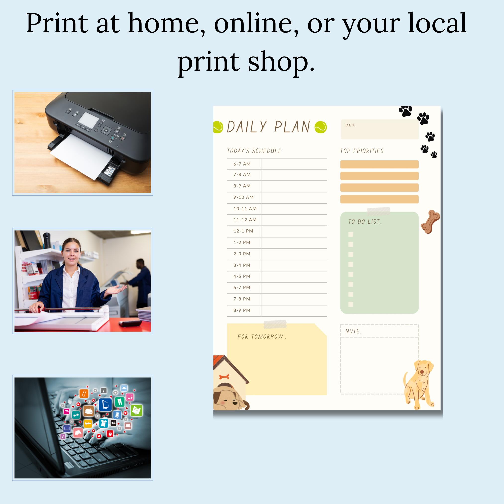 Dog Themed Printable Daily Planner, Digital Daily Planner, Hourly ...