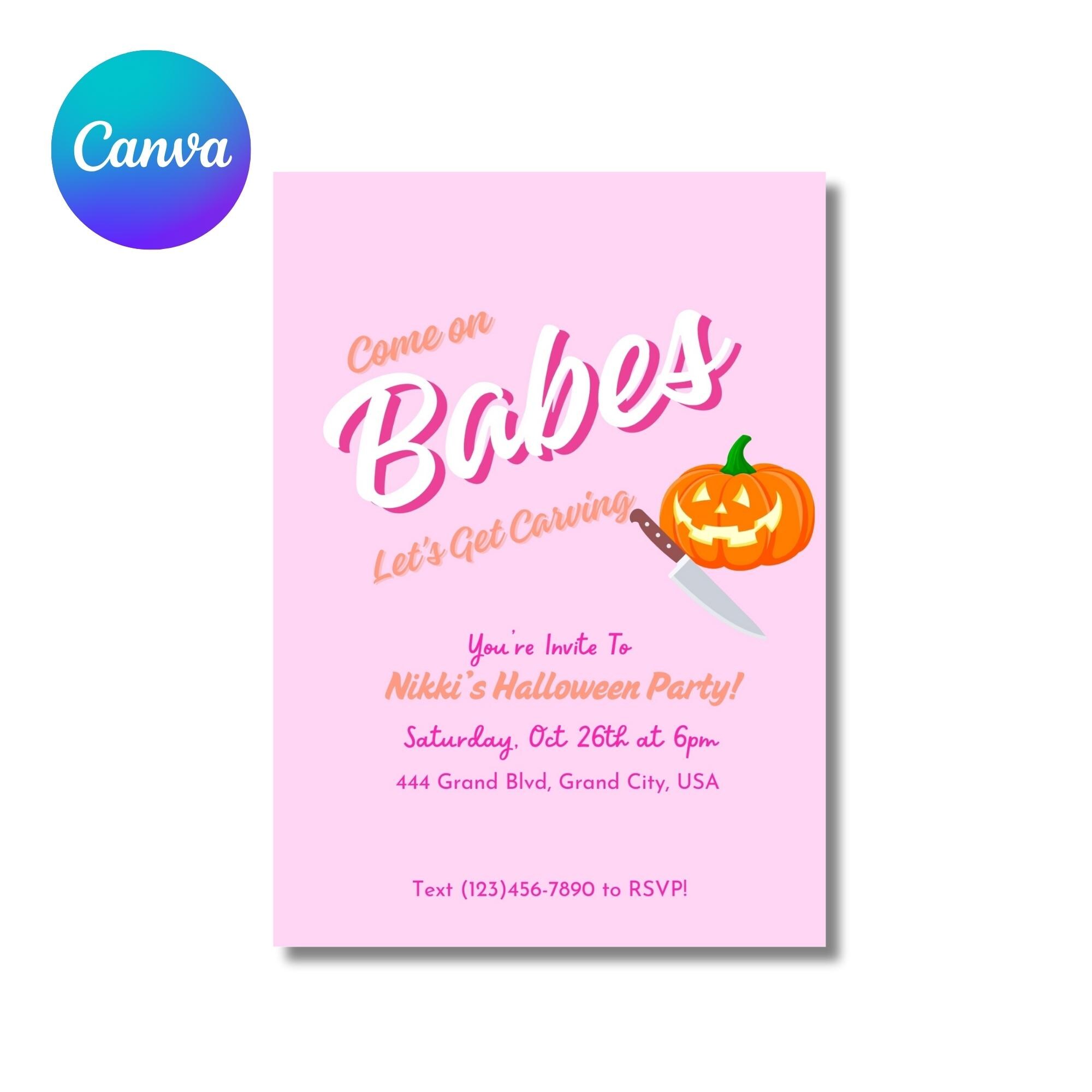 Pink Halloween Invitation, Editable Pink Invitation, Pink Halloween ...