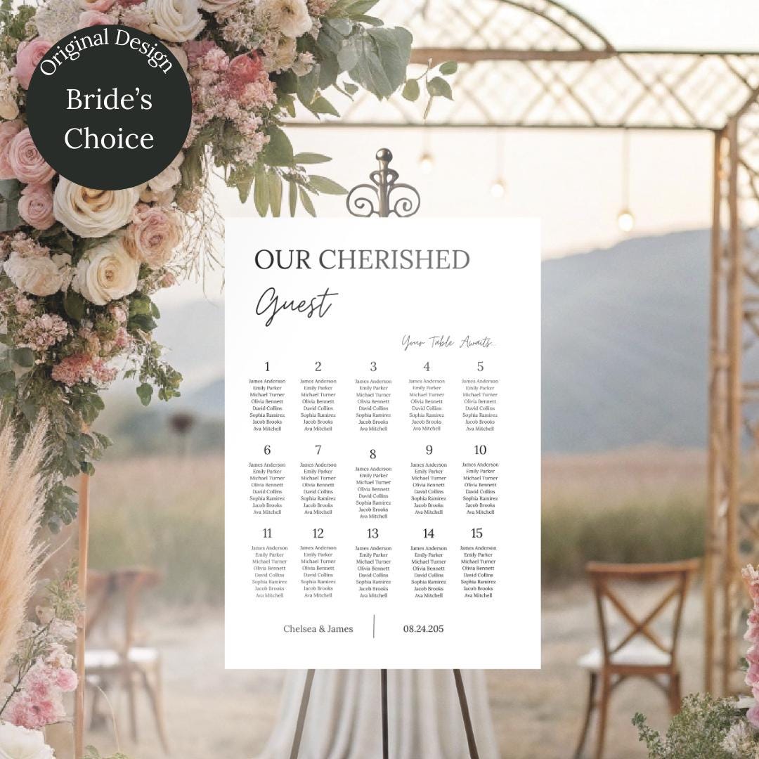 EDITABLE Wedding Seating Chart Template Modern Minimalist Wedding Table ...