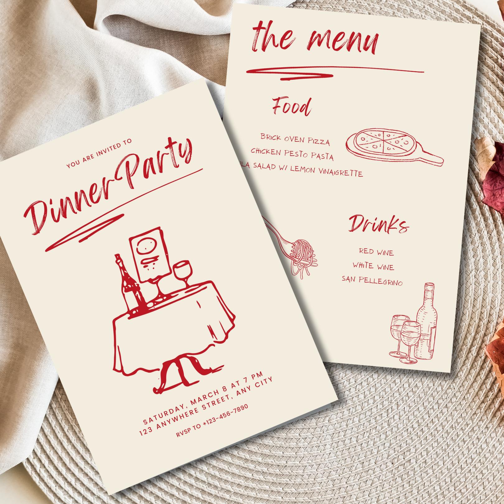 Dinner Party Invitation Template | Customize in 5 Minutes | Editable ...