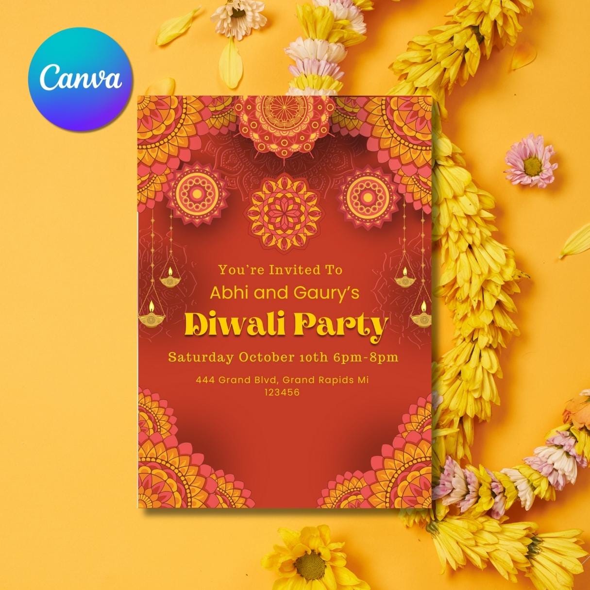 Diwali Party Invitation, Hindu Festival of Lights Digital Card ...