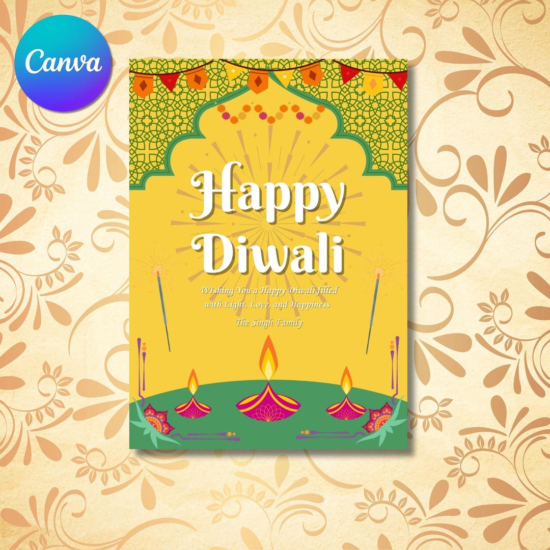 Happy Diwali Card Template Diwali Greeting Card, Festival of Light ...