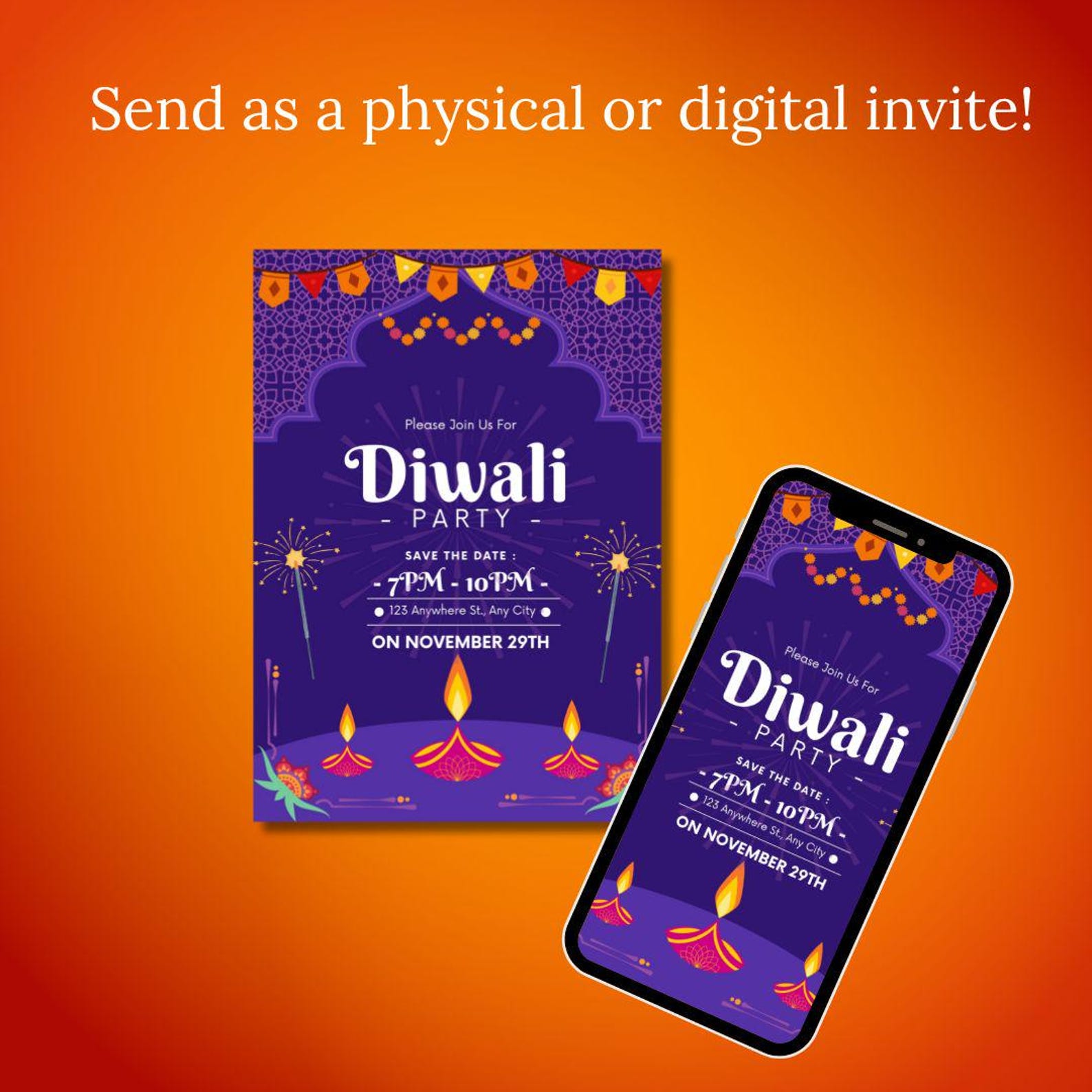 Editable Diwali Festival Invitation, Diwali Party Invitation, Hindu ...