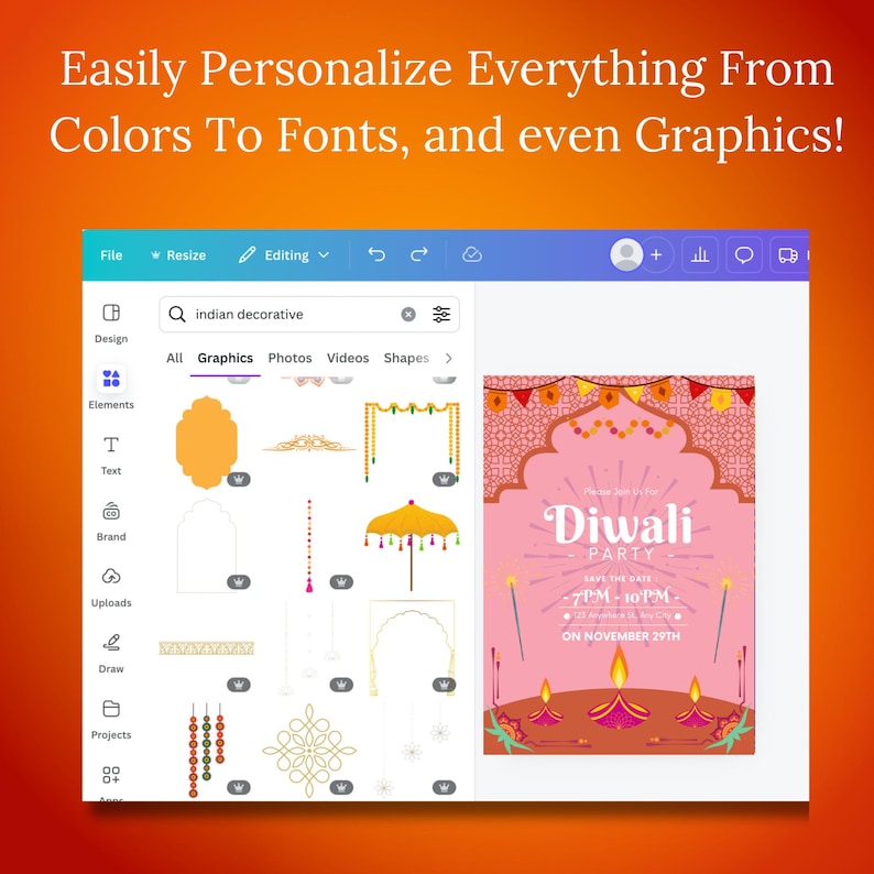 Diwali Party Invitation, Editable Hindu Festival of Lights Digital Card ...