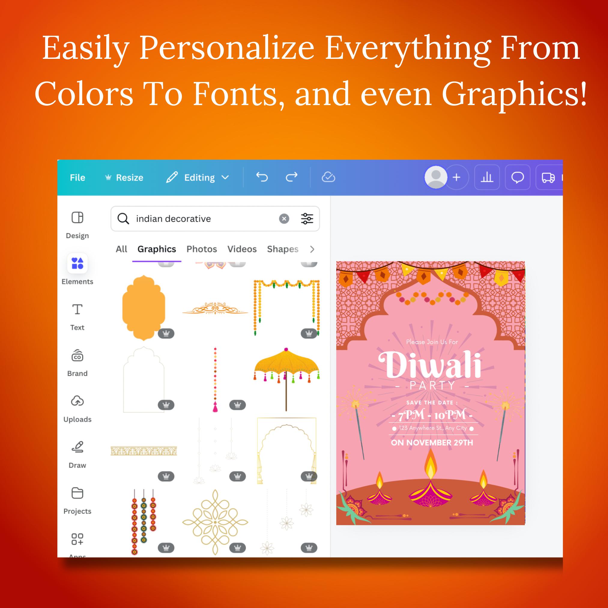 Diwali Party Invitation, Editable Hindu Festival of Lights Digital Card ...