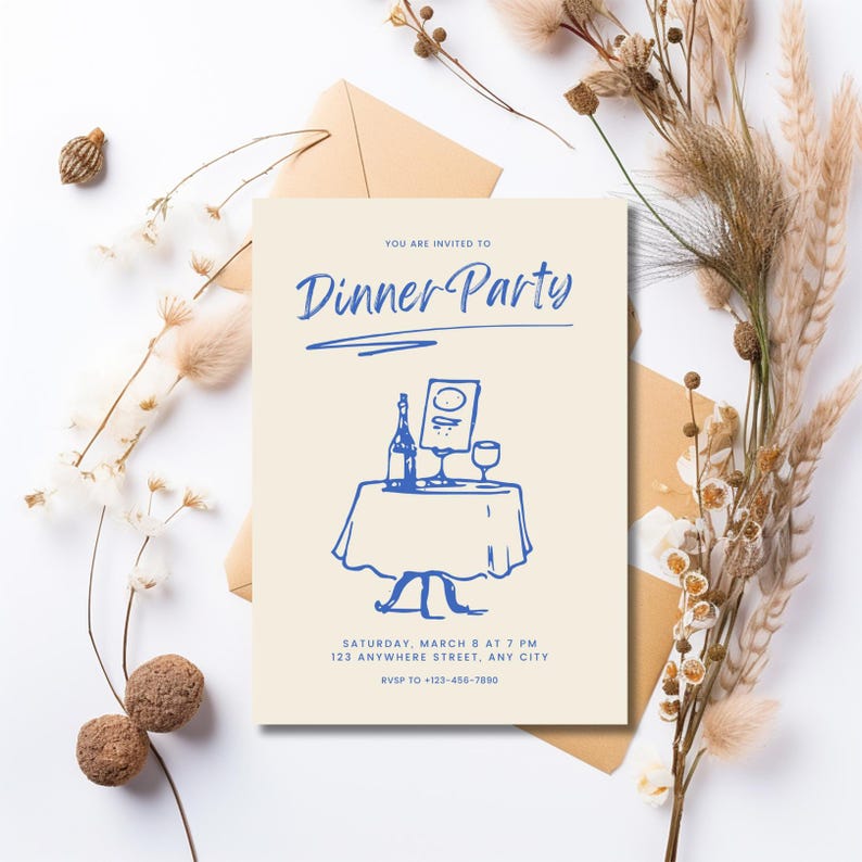 Invite for Dinner Party | Dinner Party Invite + Menu | House Party ...