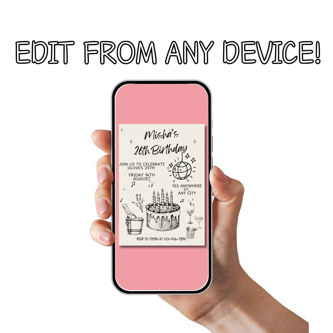 Women Birthday Invitation, Chic Birthday Invitation, Printable Let's ...