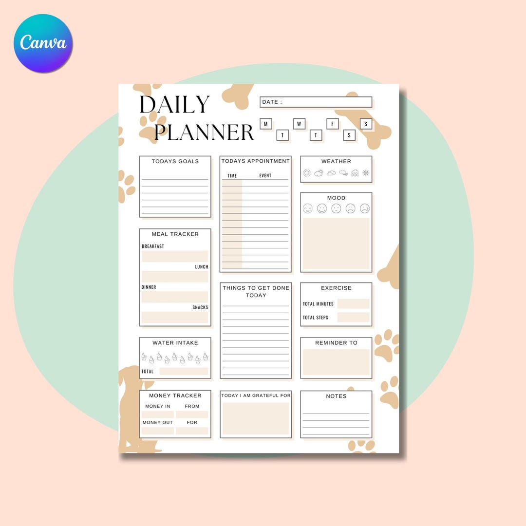 Dog Themed Printable Daily Planner, Daily Planner, Printable Daily ...