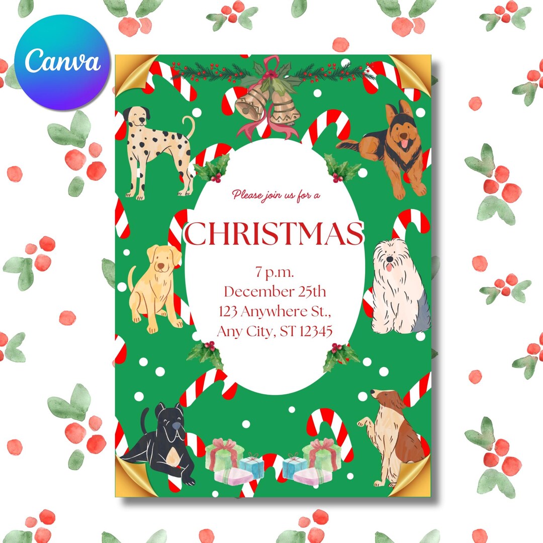Editable Christmas Dog Invitation, Puppy Party Invitation, Printable ...
