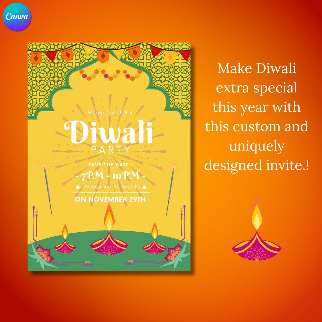 Diwali Party Invitation, Editable Hindu Festival of Lights Digital Card ...