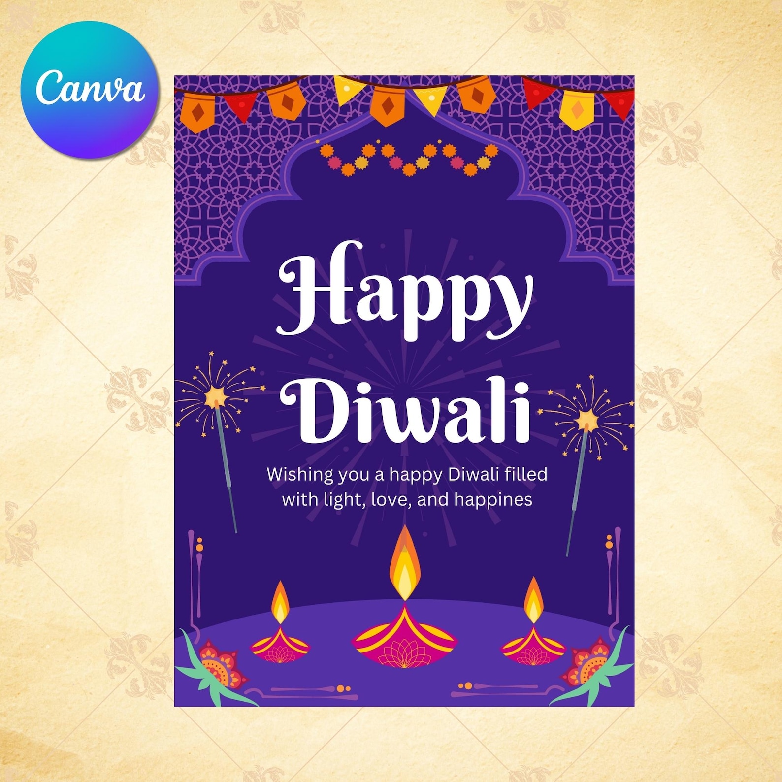 Happy Diwali Card Template Diwali Greeting Card, Festival of Light ...